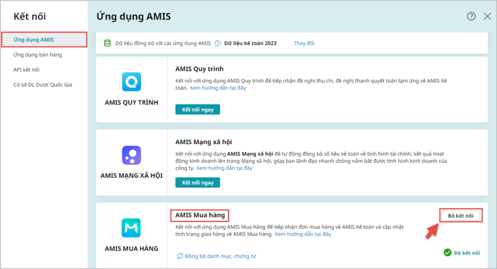 Kết nối với AMIS Kế toán – AMIS Mua hàng