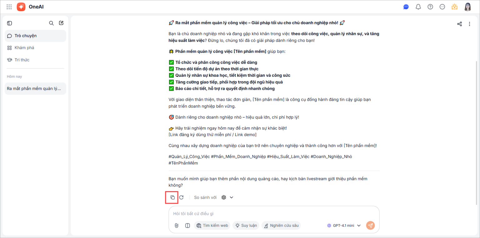 Trò chuyện với AI – AMIS OneAI