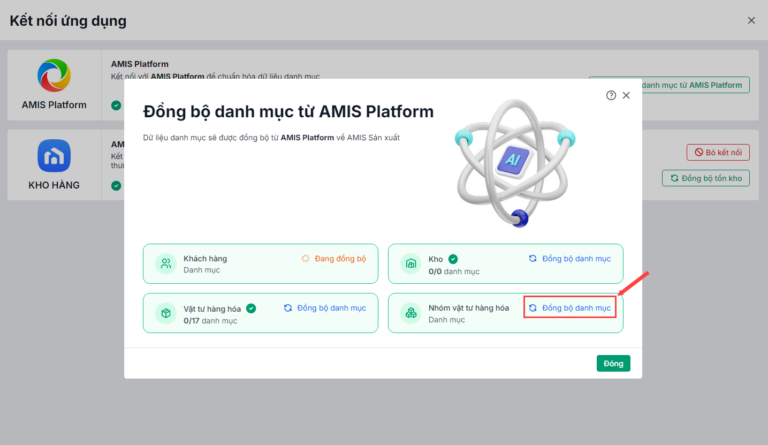 Kết nối với AMIS Platform: Đồng bộ dữ liệu danh mục – AMIS Sản xuất
