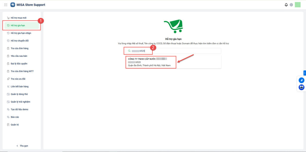 Bước 2: Chọn sản phẩm cần gia hạn
